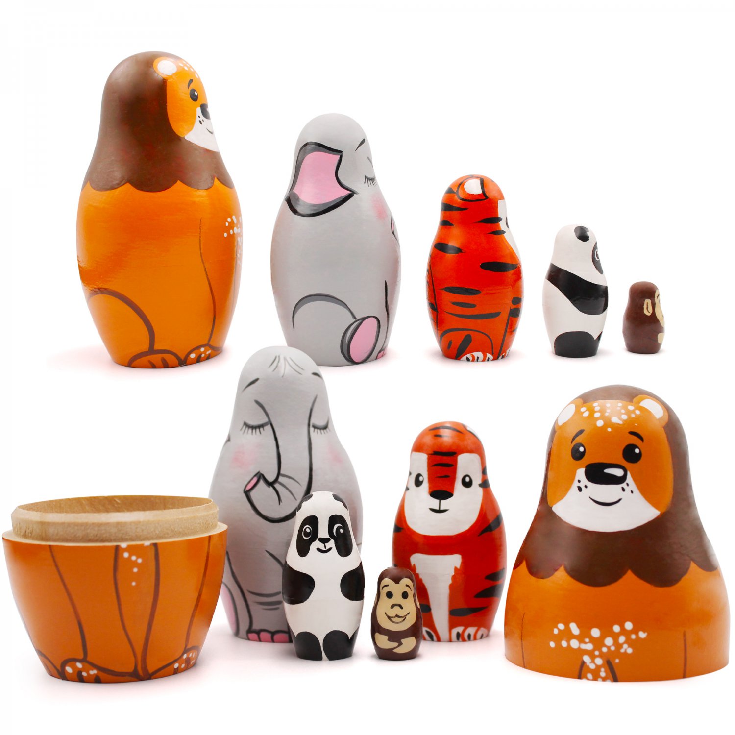 Exotic Animals Nesting Dolls 5 pcs - Wooden Stacking Animals - Zoo ...