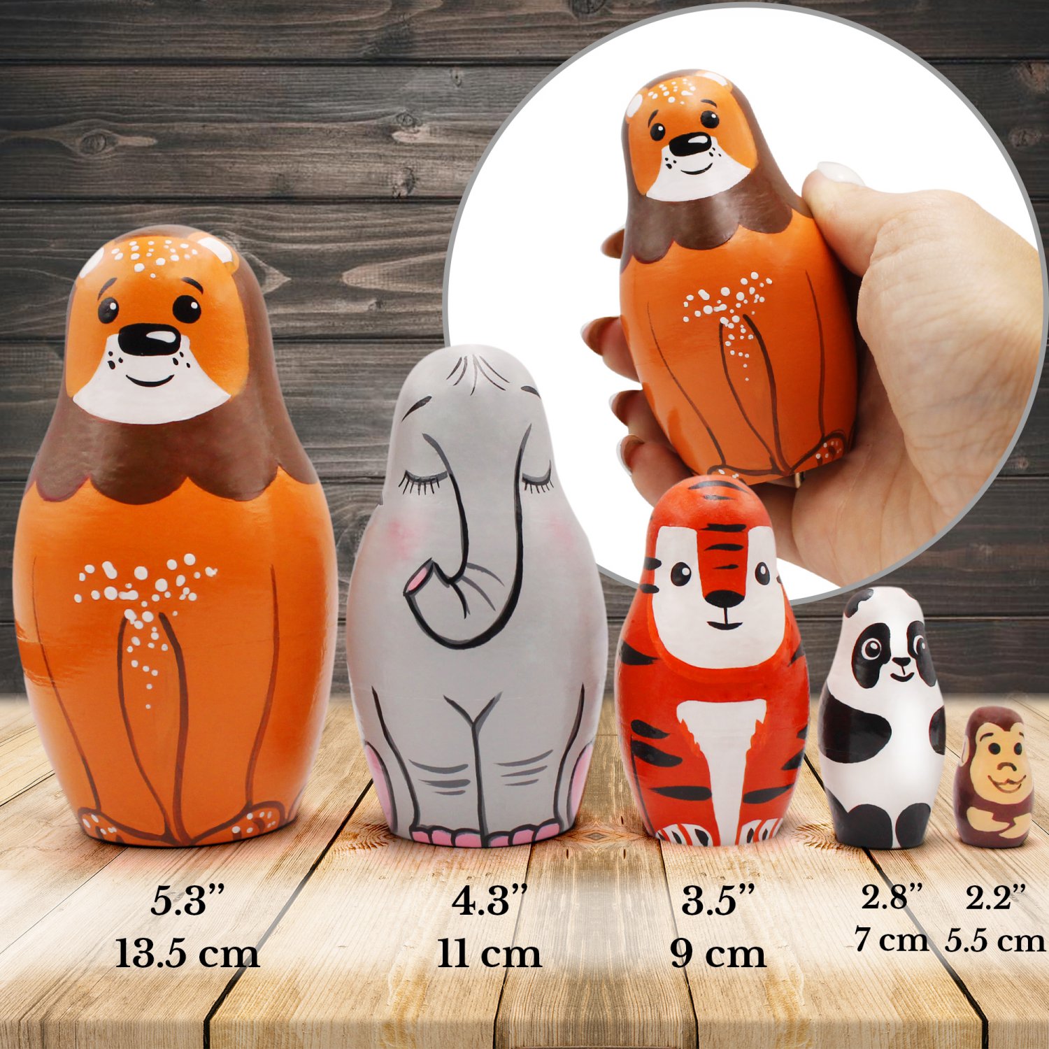Exotic Animals Nesting Dolls 5 pcs - Wooden Stacking Animals - Zoo ...