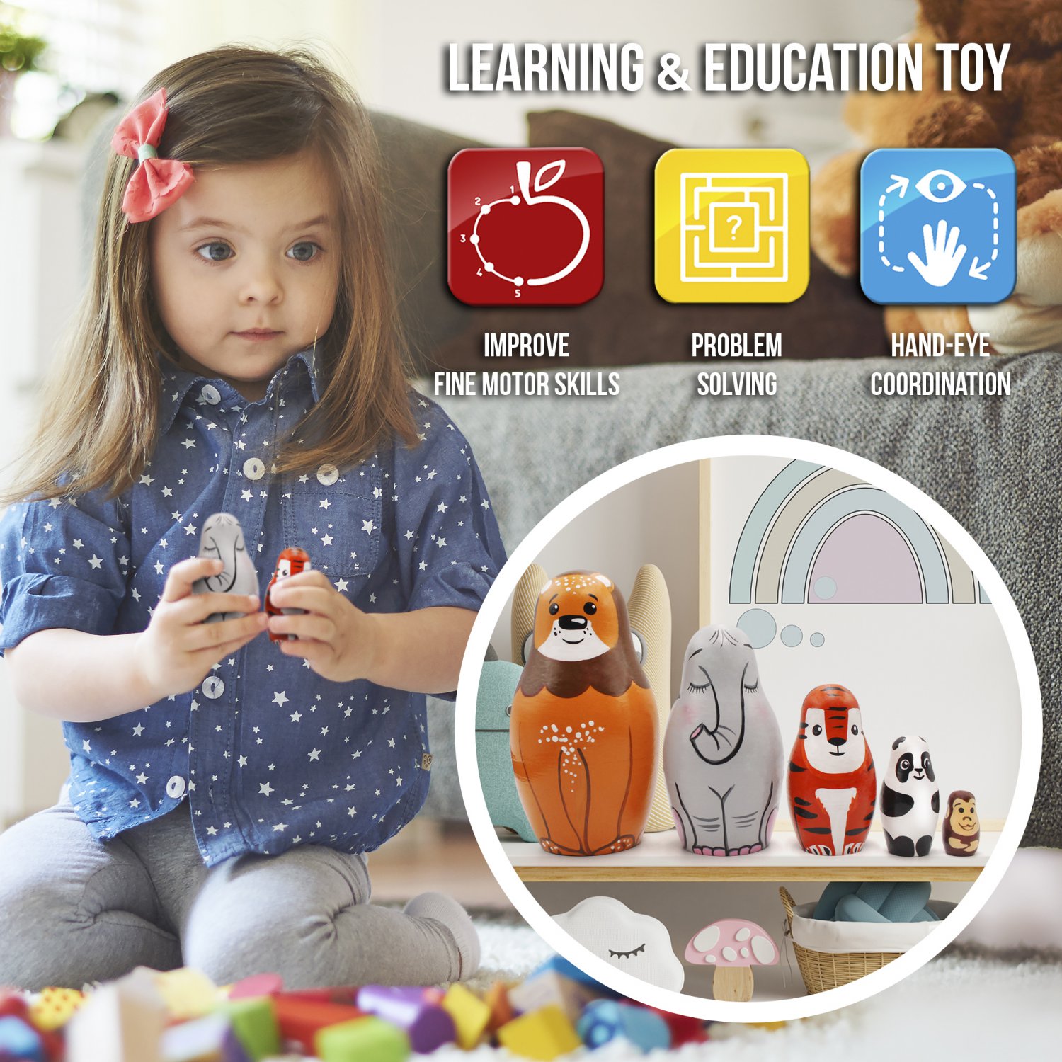 Exotic Animals Nesting Dolls 5 pcs - Wooden Stacking Animals - Zoo ...