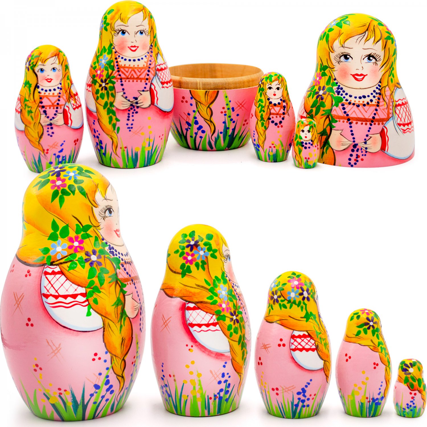 Girl with Pigtail Nesting Dolls Set 5 pcs - Matryoshka Dolls - Russian Dolls