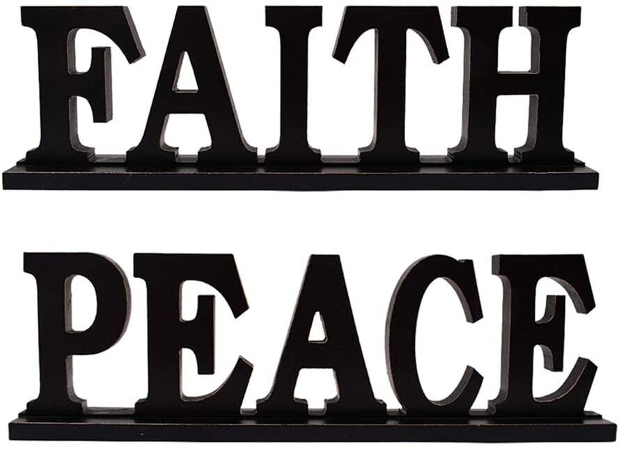 Wood Peace Faith Tabletop Letters Sign Freestanding Wooden Cutout ...