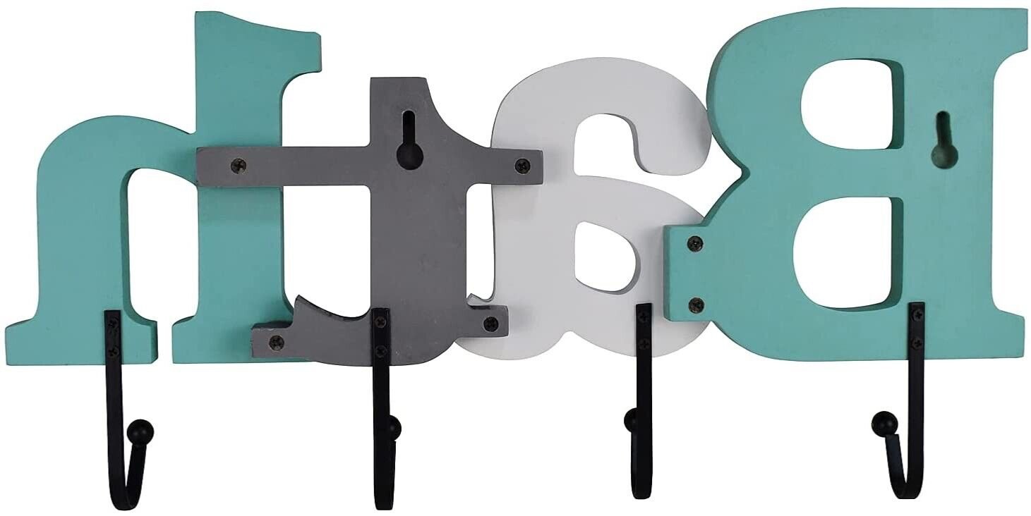 Multicolor Wooden Bath Word Sign Freestanding Block Letters Wall Mounted...