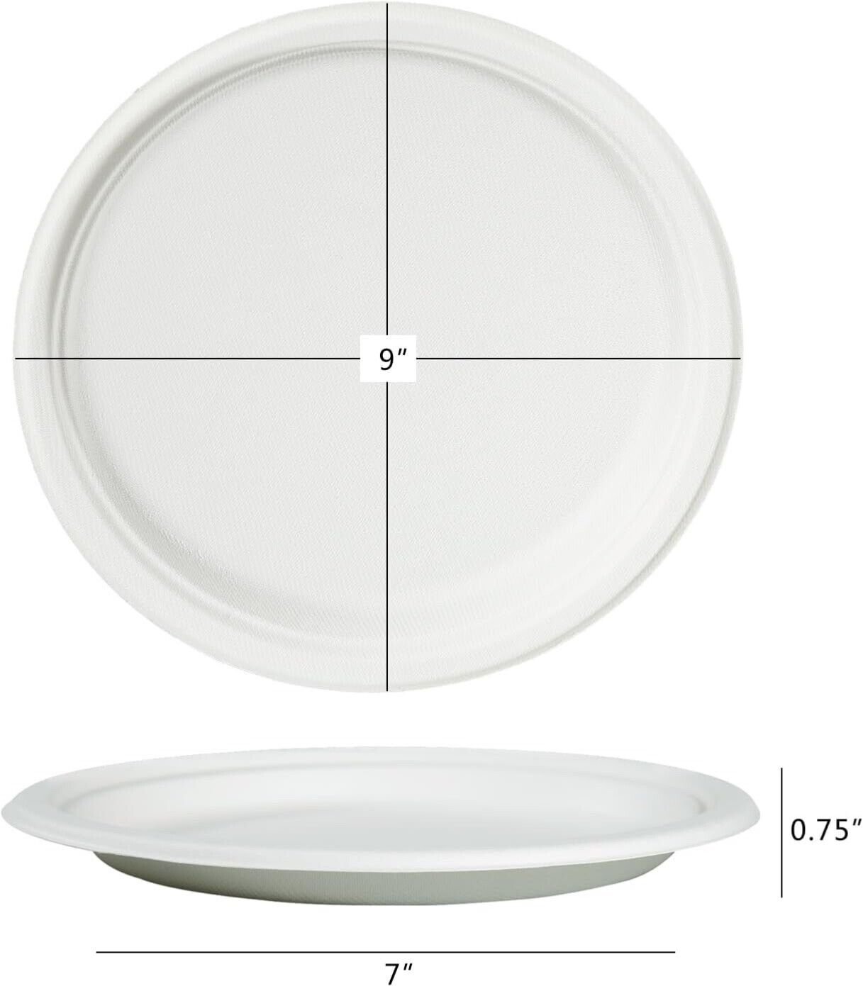 9” 500 Pack Food Plates Eco Friendly for Meal Prep White Heavy Duty ...