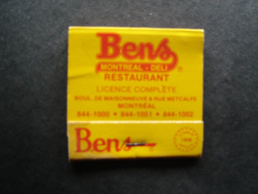 Ben's Montreal Deli Restaurant Matchbook Canada 1980's