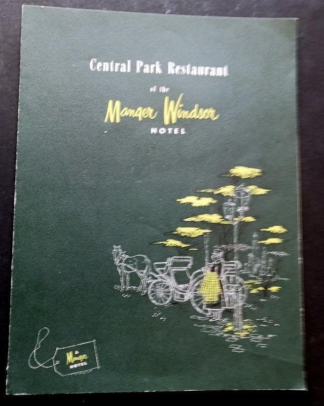 VINTAGE ORIGINAL 1950s THE MANGER WINDSOR HOTEL CENTRAL PARK NYC DINNER ...