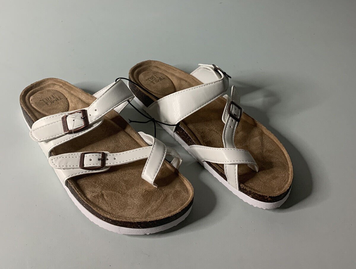 TIME & TRU CORK SOLE MOLDED FOOTBED TOE LOOP/STRAP THONG SLIDE SANDAL ...