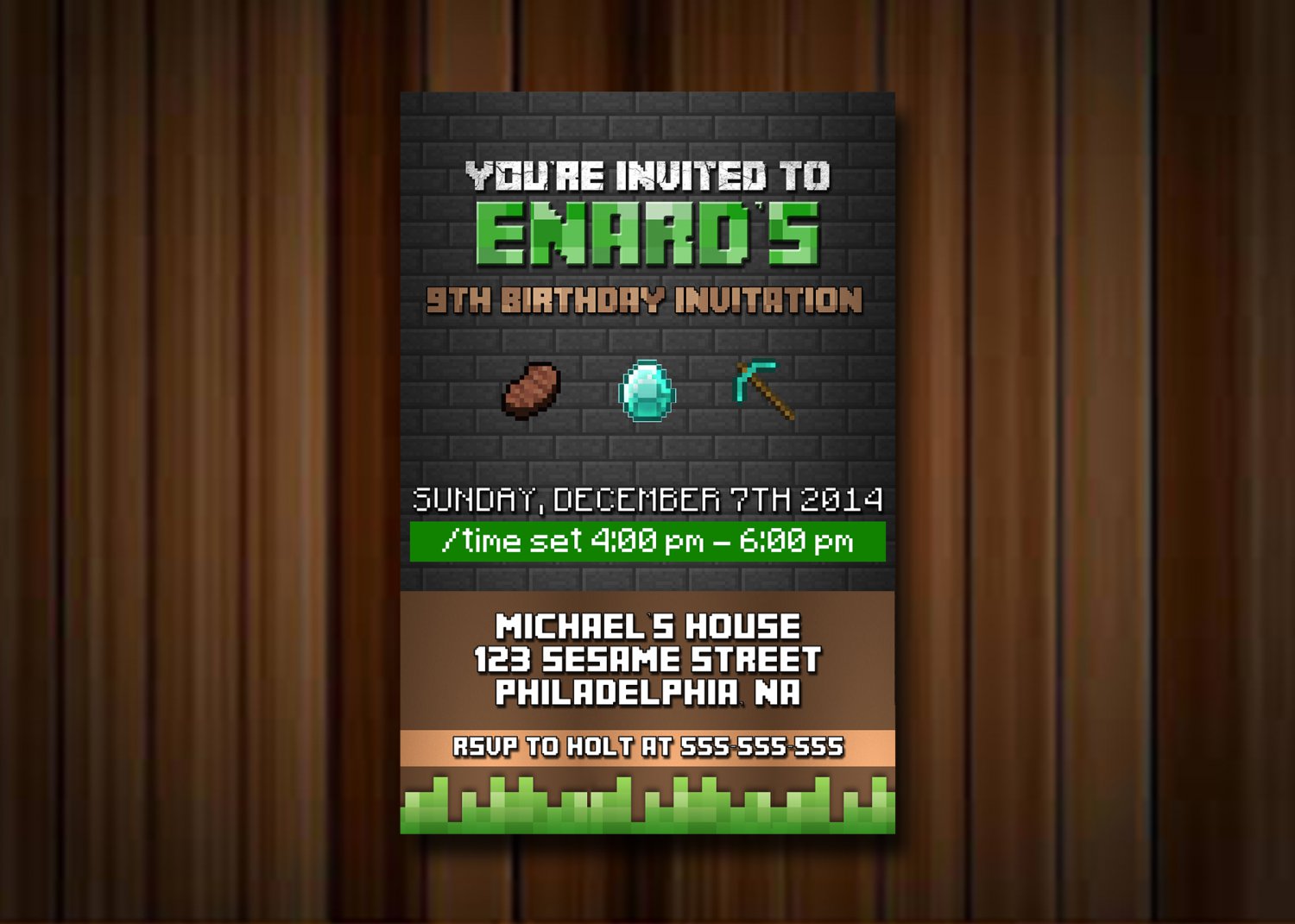 Minecraft invitation, minecraft birthday inviations