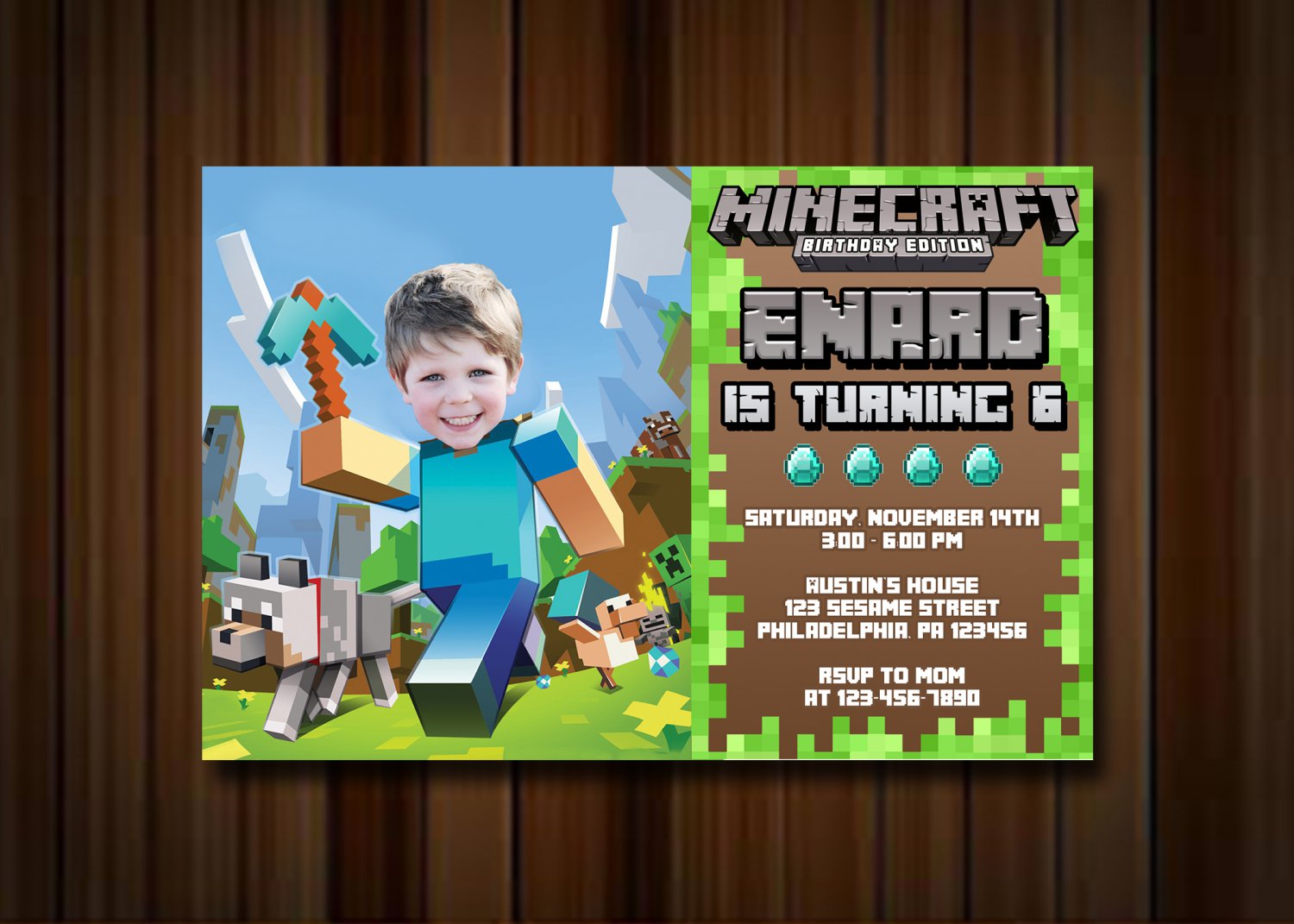 Minecraft invitation, minecraft birthday inviations
