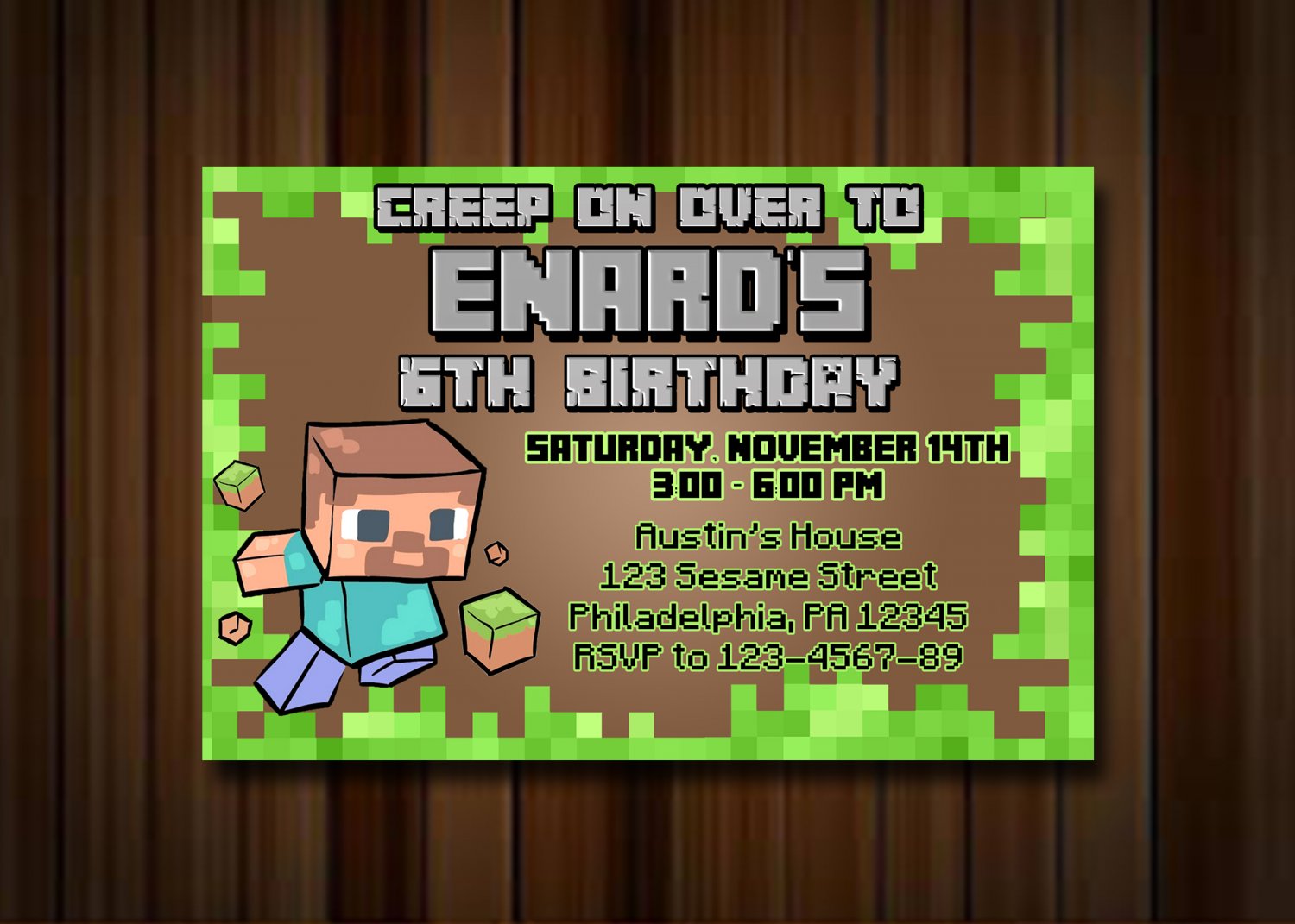 Minecraft invitation, minecraft birthday inviations