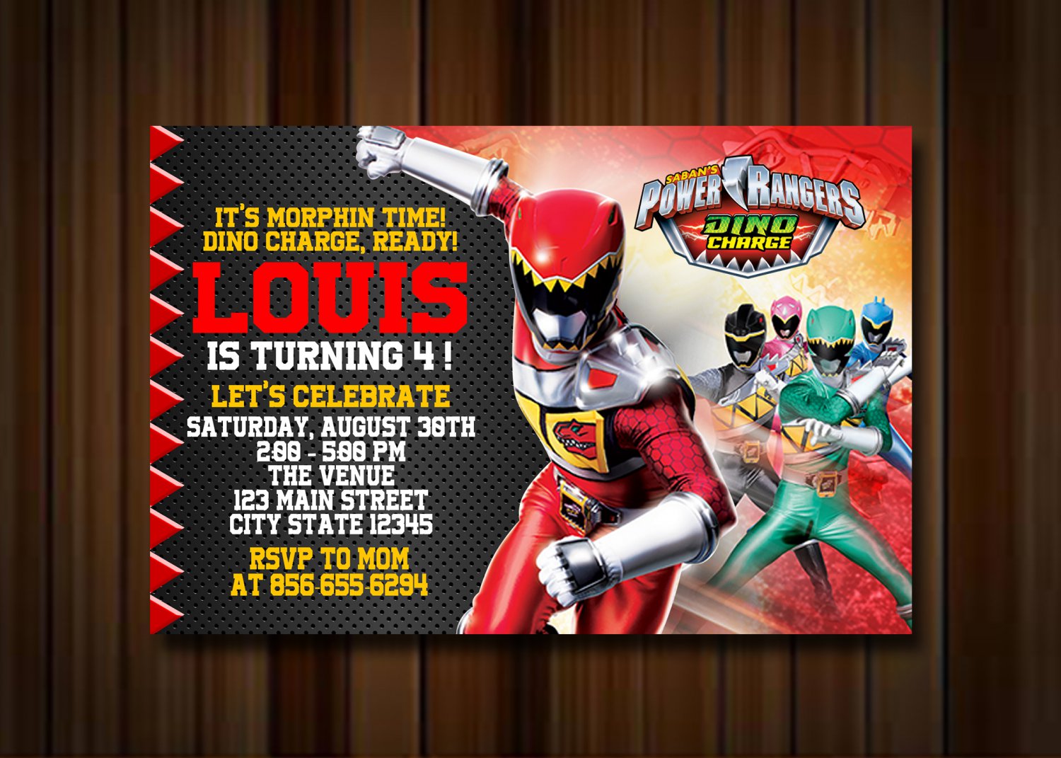 Power Rangers Invitations, Birthday party, digital invites