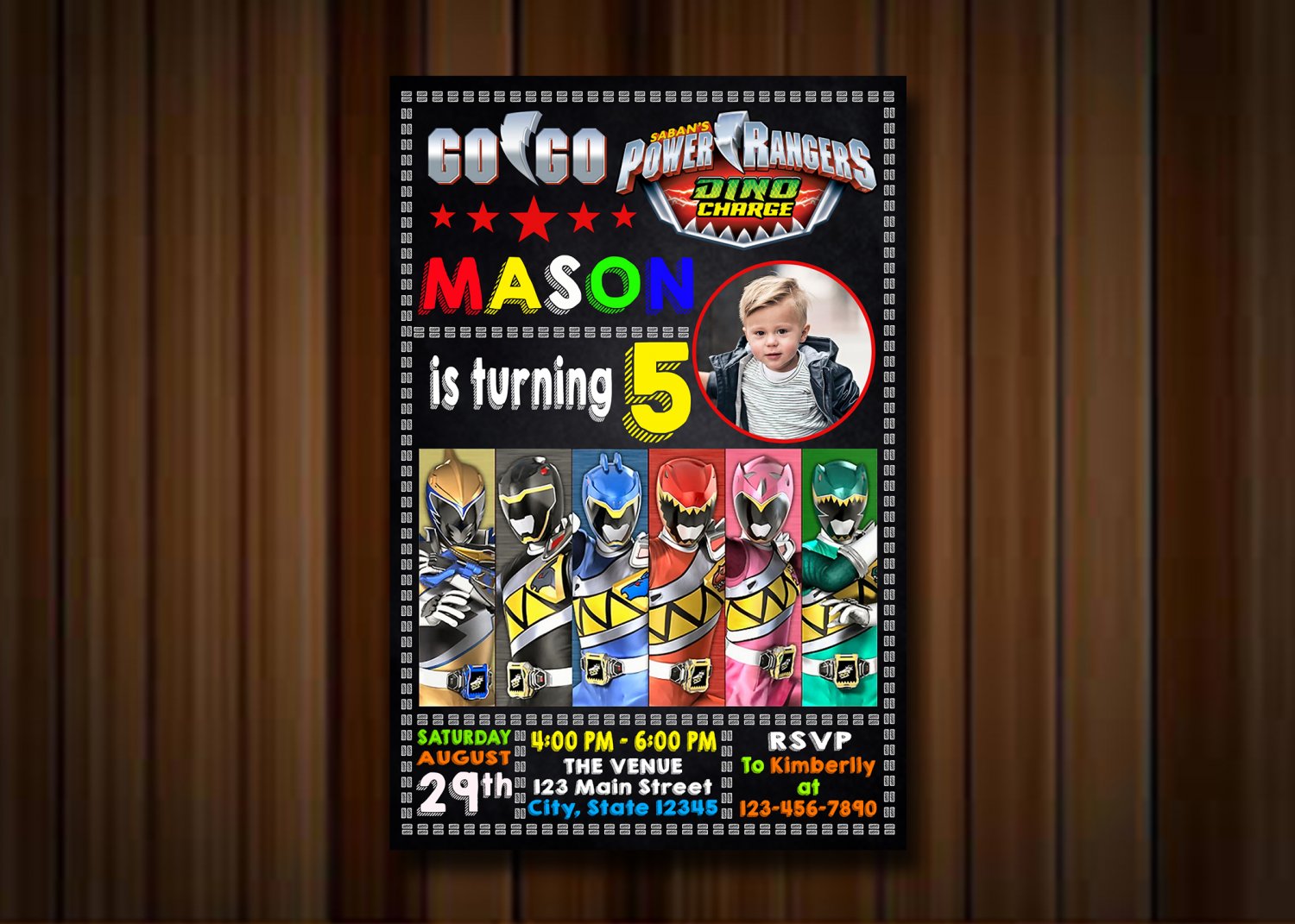 Power Rangers Invitations, Birthday party, digital invites
