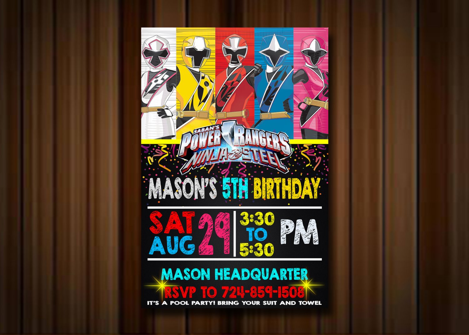 Power Rangers Invitations, Birthday party, digital invites