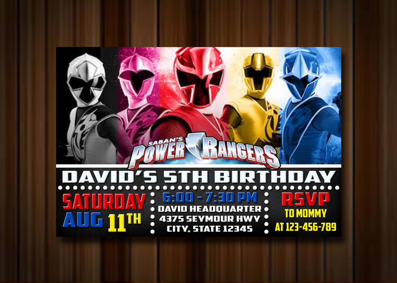 Power Rangers Invitations, Birthday party, digital invites