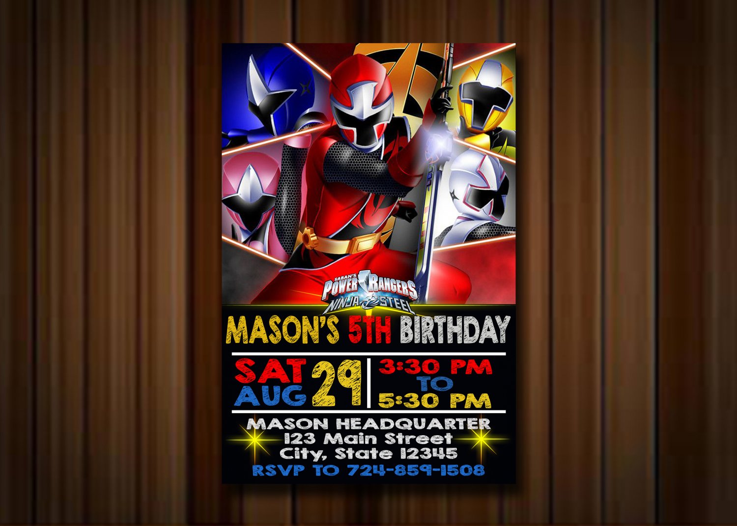 Power Rangers Invitations, Birthday party, digital invites