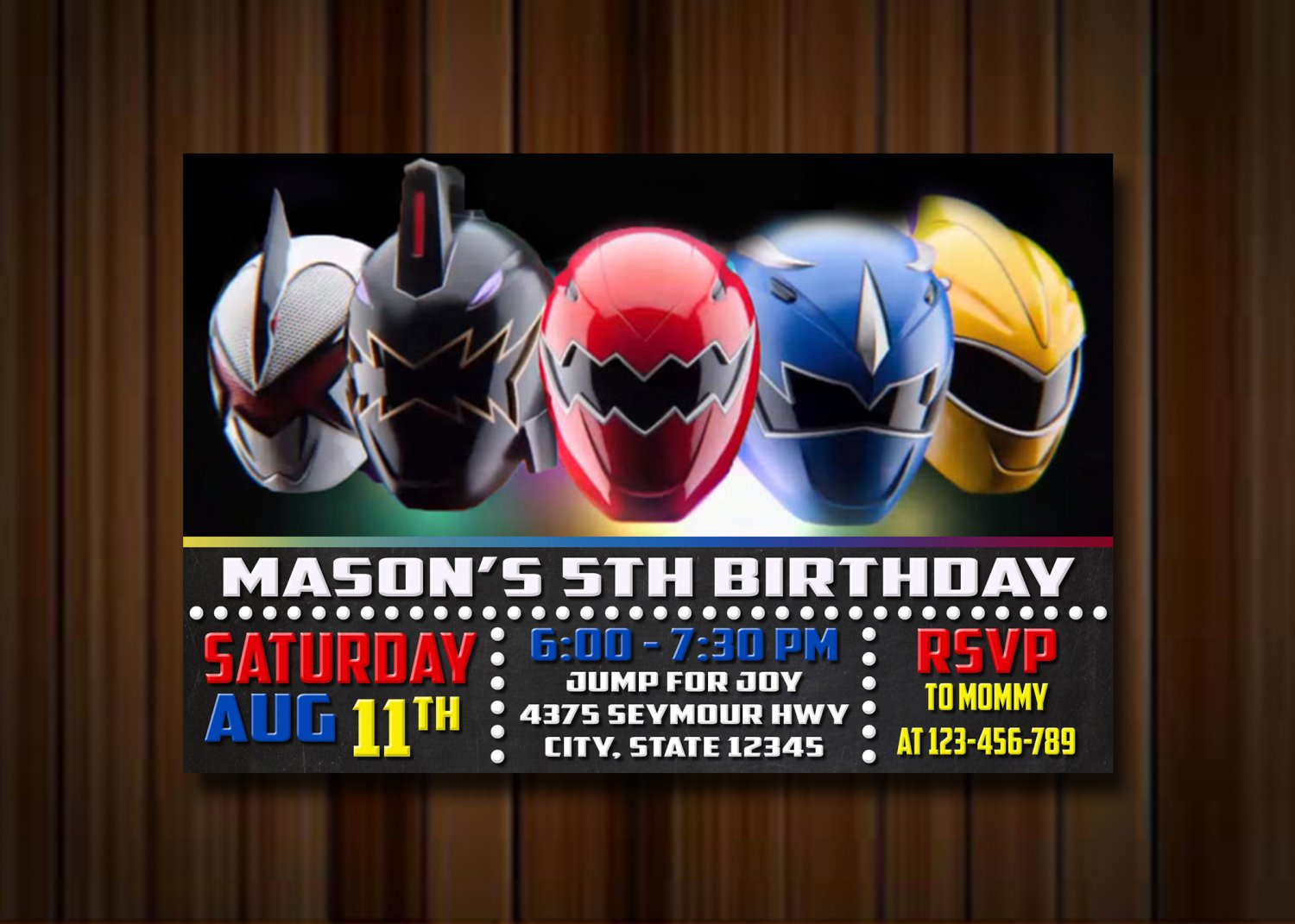 Power Rangers Invitations, Birthday party, digital invites