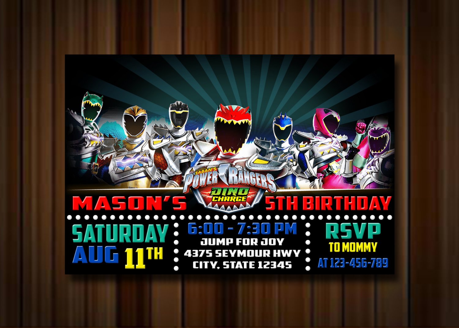 Power Rangers Invitations, Birthday party, digital invites