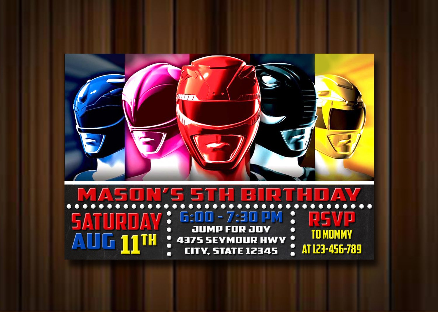 Power Rangers Invitations, Birthday party, digital invites