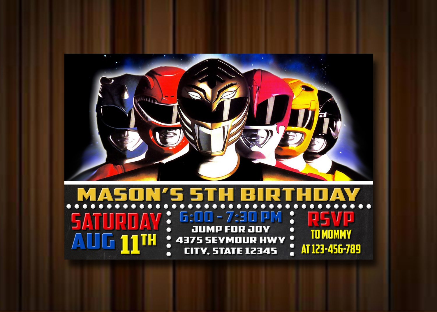 Power Rangers Invitations, Birthday party, digital invites