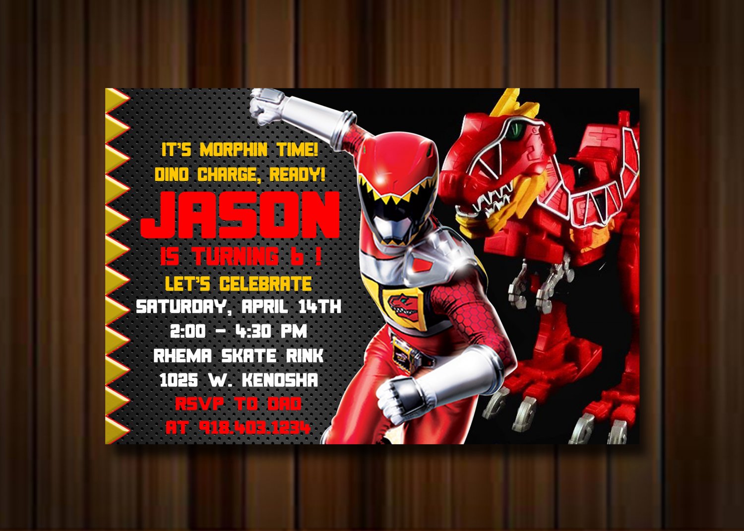 Power Rangers Invitations, Birthday party, digital invites