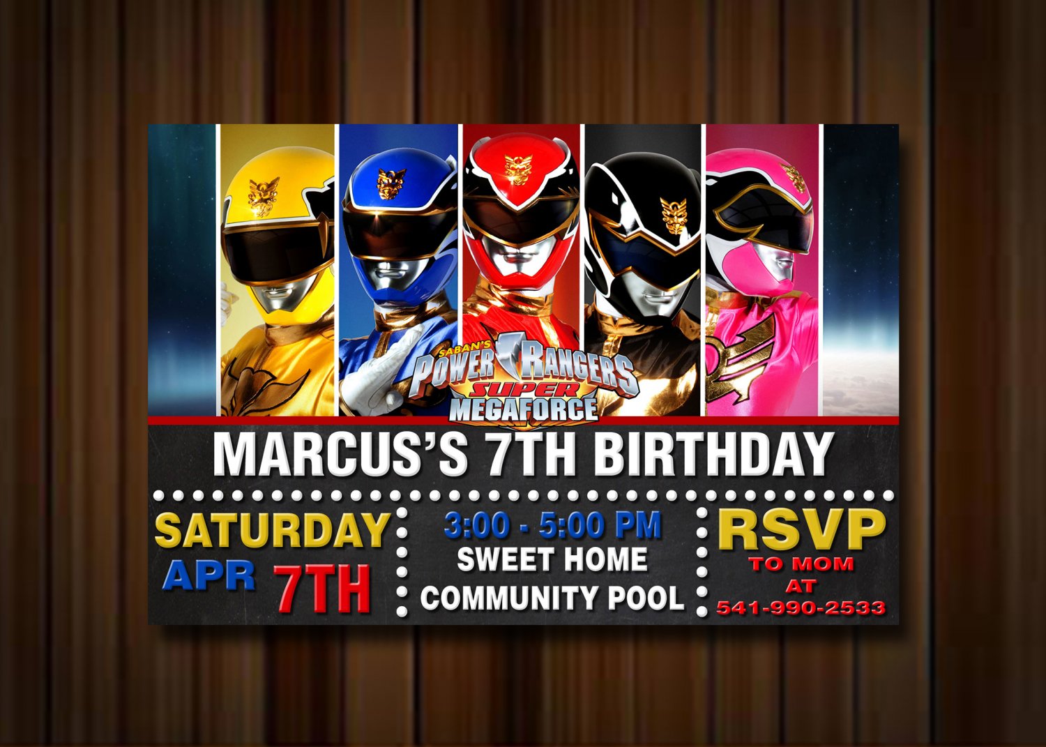 Power Rangers Invitations, Birthday party, digital invites