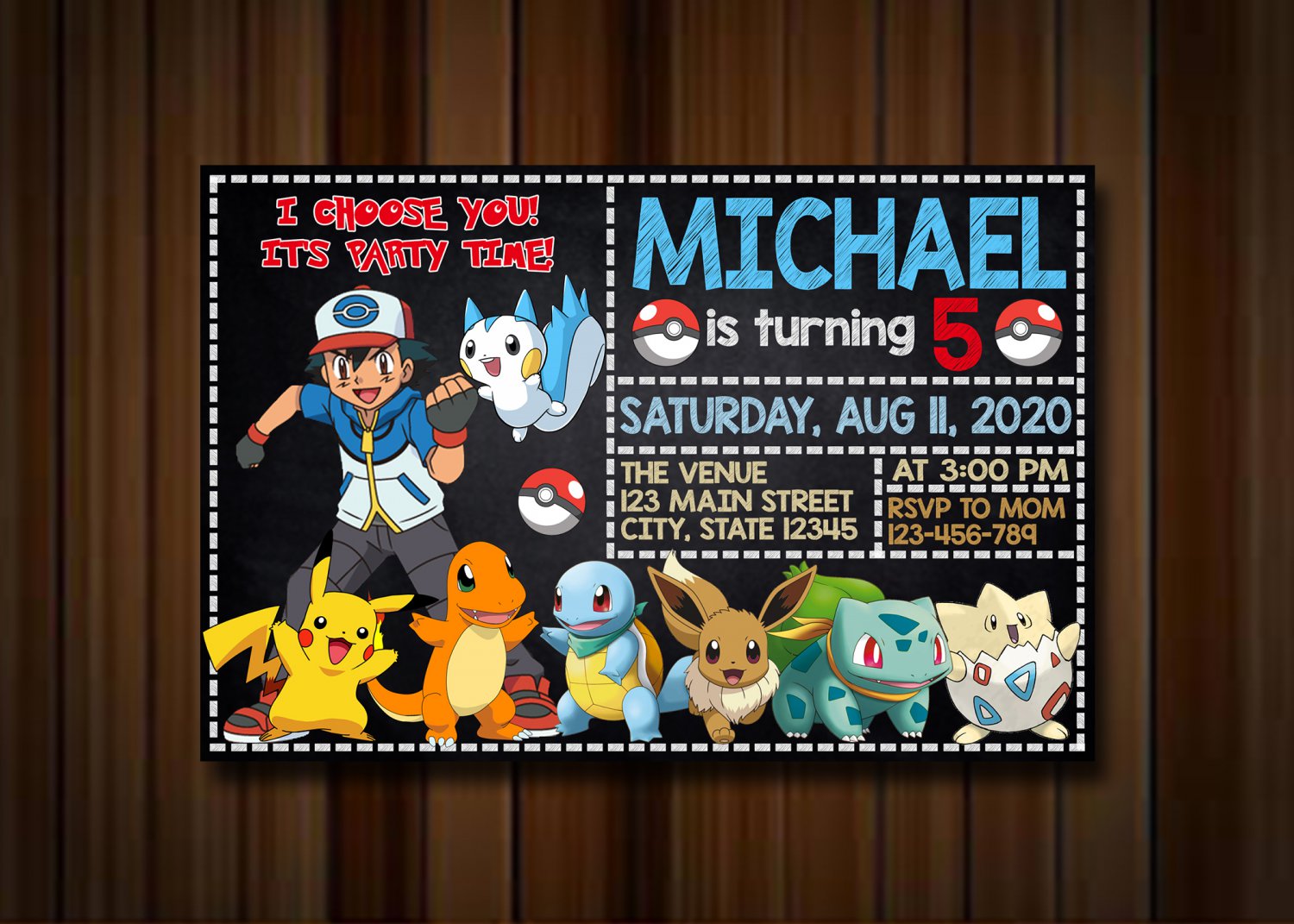 Pikachu Birthday Invitation, Pokemon Birthday Invitation, Digital Kids ...