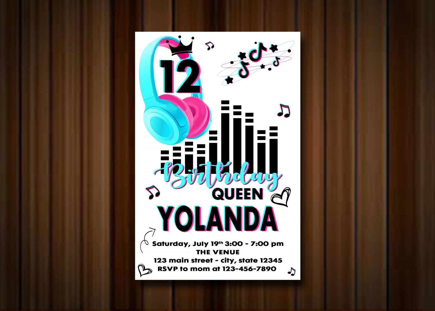 Tiktok Birthday Invitation, tik tok invite, tiktok, music party