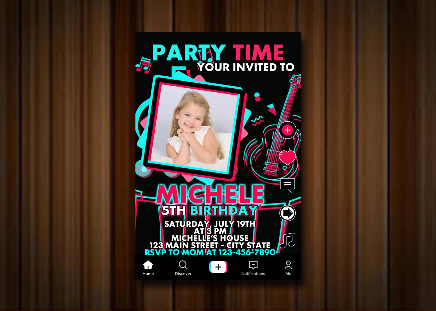 Tiktok Birthday Invitation, tik tok invite, tiktok, music party