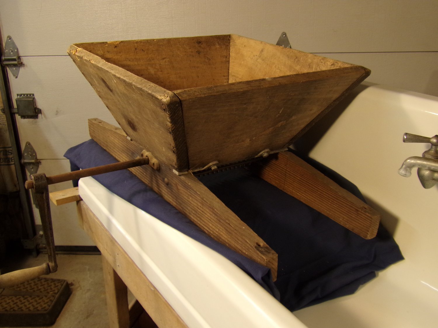 Antique Wood Portable Grape Crusher FR