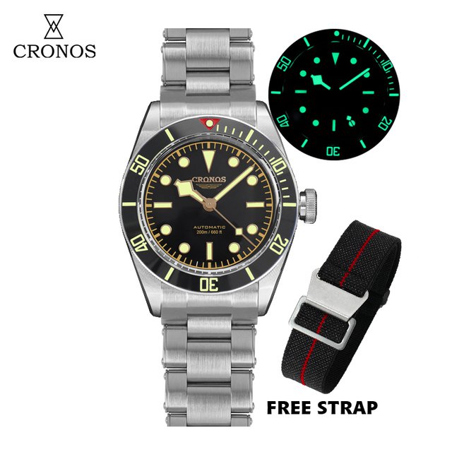 Cronos Men's Watch 41mm Diver 20Bar BGW-9 Luminous Automatic Mechancial ...