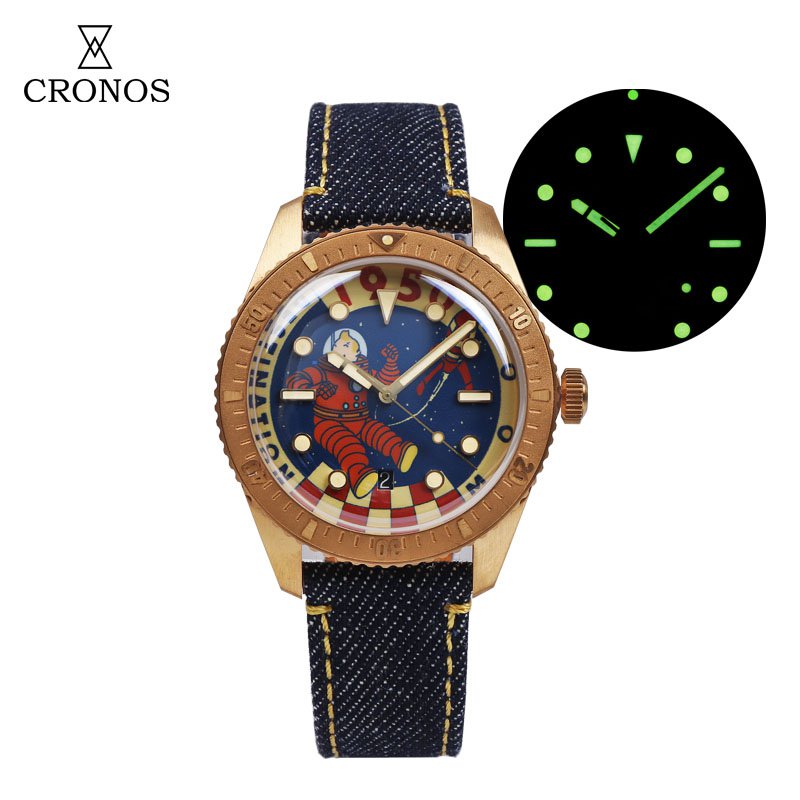 Cronos Bronze Watch Mens Automatic PT5000 Sapphire Leather Strap 42mm ...