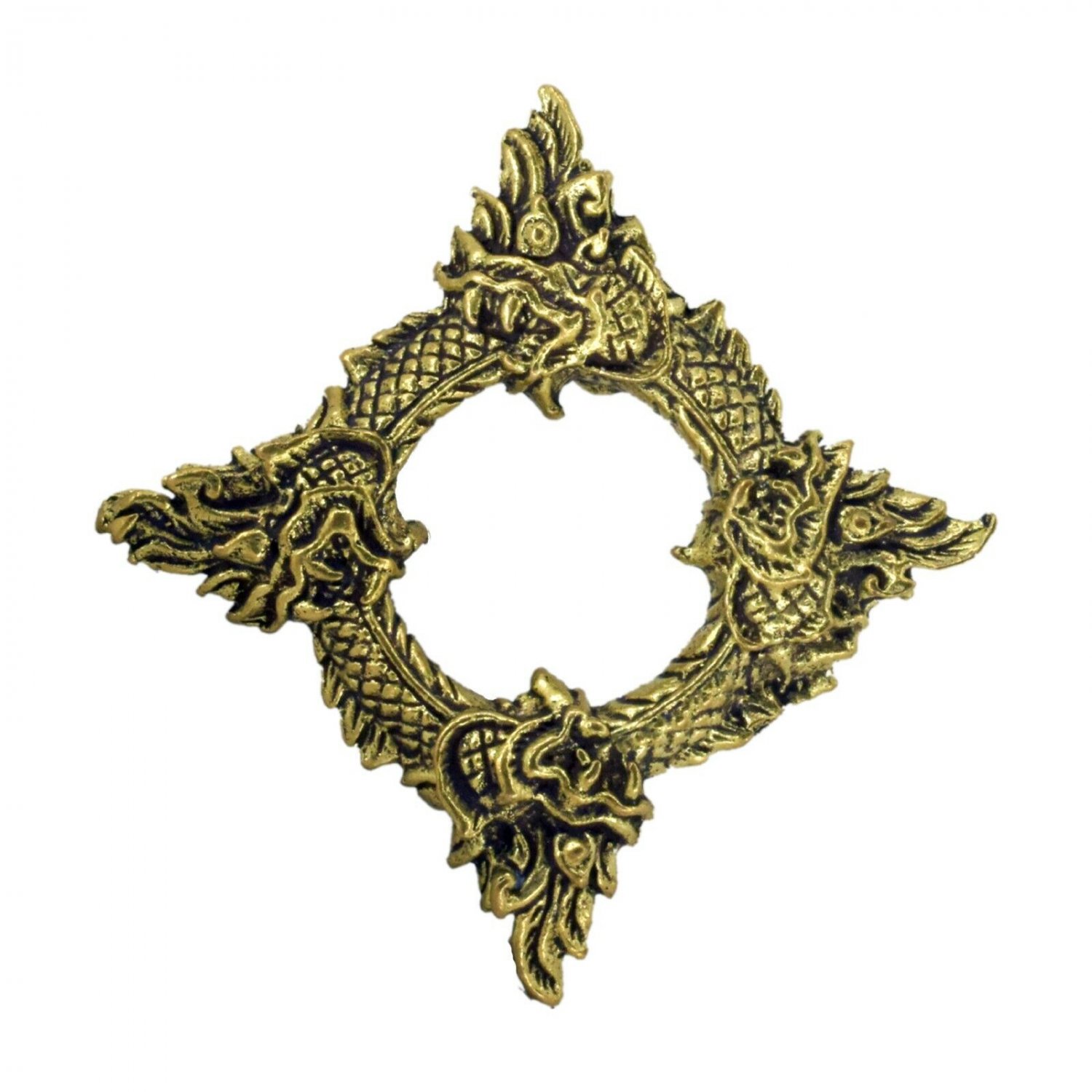 Quad Heads Phaya Naga Thai Amulet Magic Talisman Lucky Holy Vintage Gold