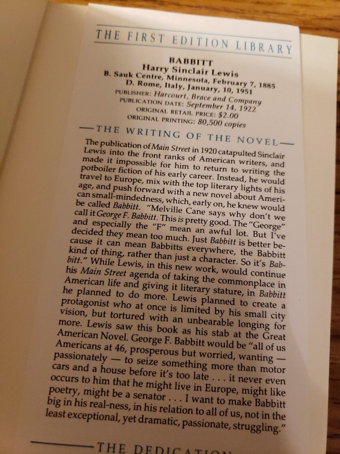 Sinclair Lewis MAIN STREET/BABBITT First Edition Library (FEL) Facsimile