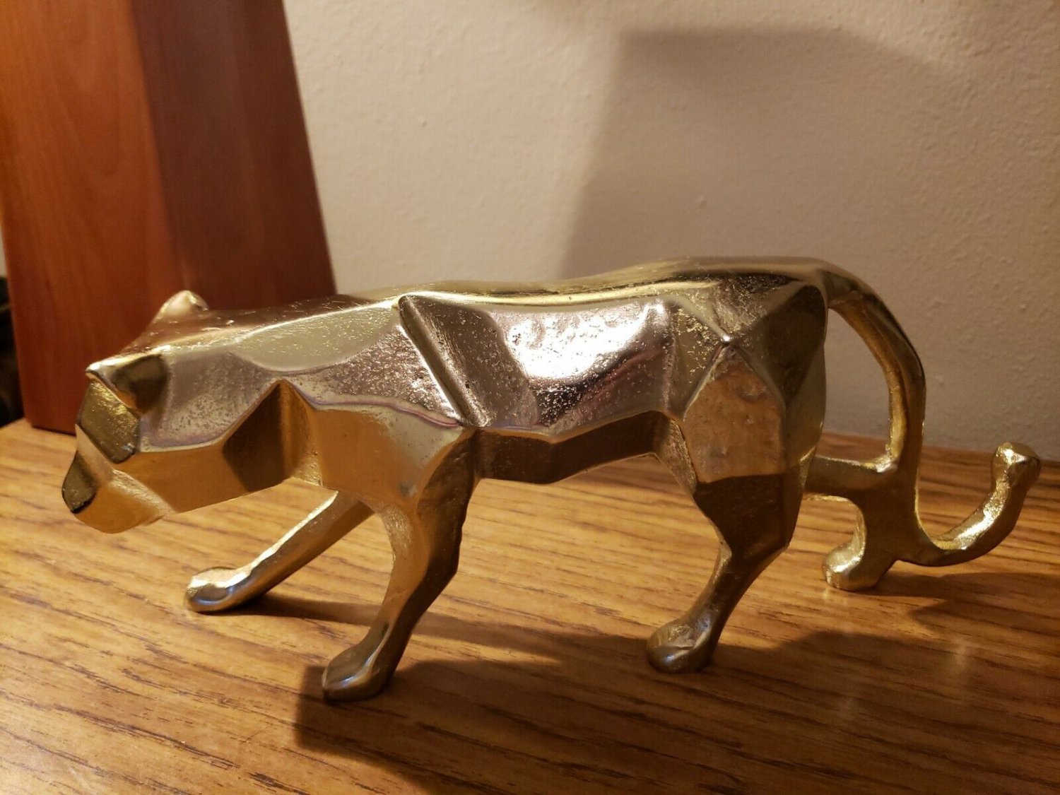 Metallic Panther Statue Animal Figurine Abstract Geometric Leopard Aluminum