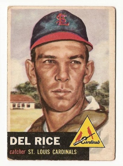 1953 Topps baseball card #68 Del Rice VG St. Louis Cardinals
