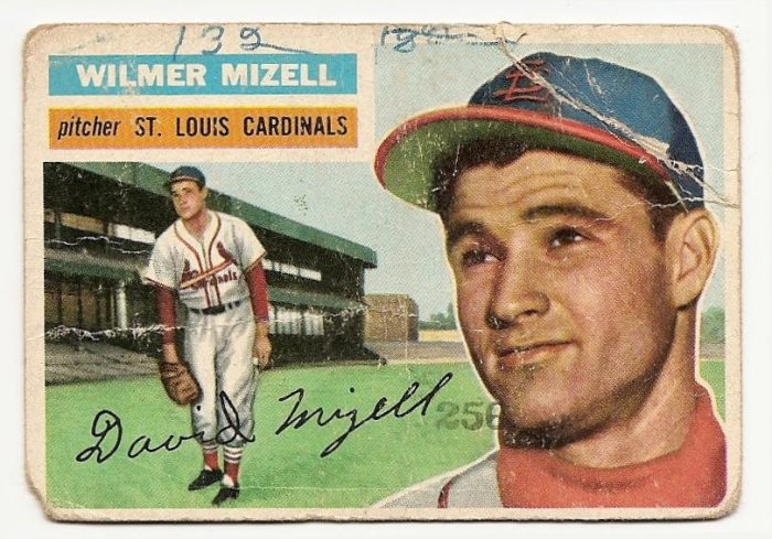 1956 Topps baseball card #193 Wilmer Mizell poor St. Louis cardinals
