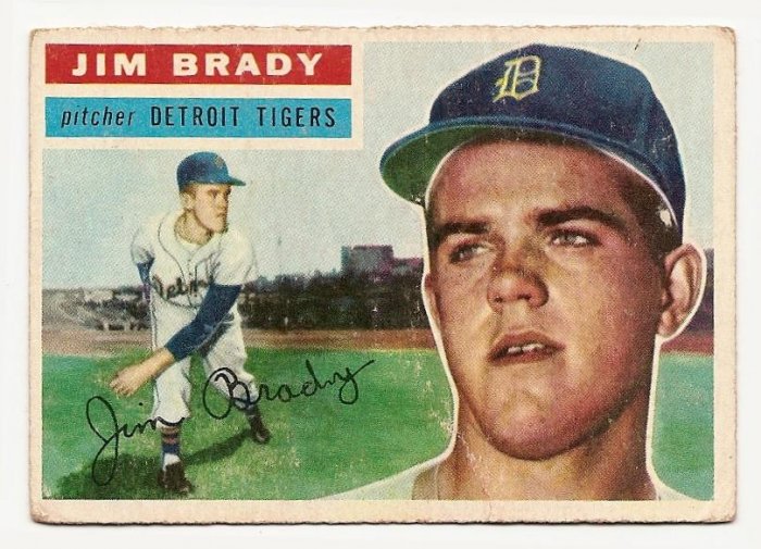 1956 Topps baseball card #126 (B) Jim Brady good (crayon marks on back ...