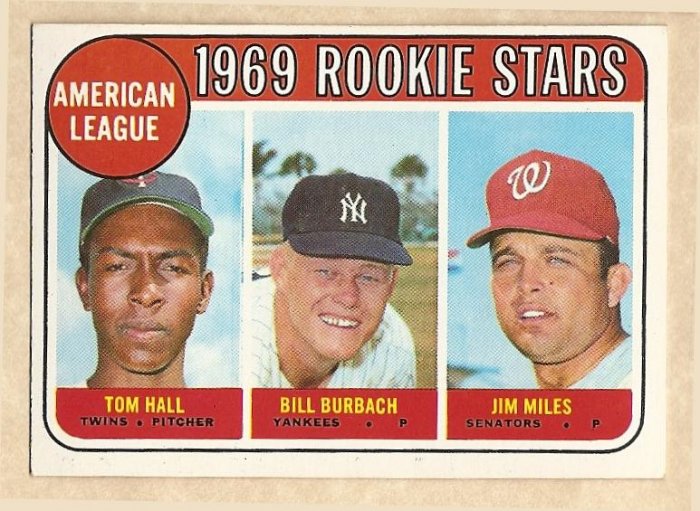 1969 Topps baseball card #658 Tom Hall, Bill Burbach, Jim Miles RC ...