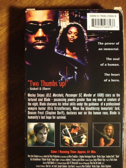 Blade VHS video tape movie film, Wesley Snipes, vampires, undead, Kris ...