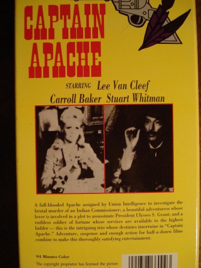 Captain Apache VHS video tape movie film, Lee Van Cleef, Carroll Baker ...