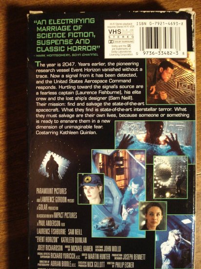 Event Horizon VHS video tape movie film, Laurence Fishburne, Sam Neil ...