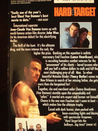 Hard Target VHS video tape movie film, Jean-Claude Van Damme, Lance ...