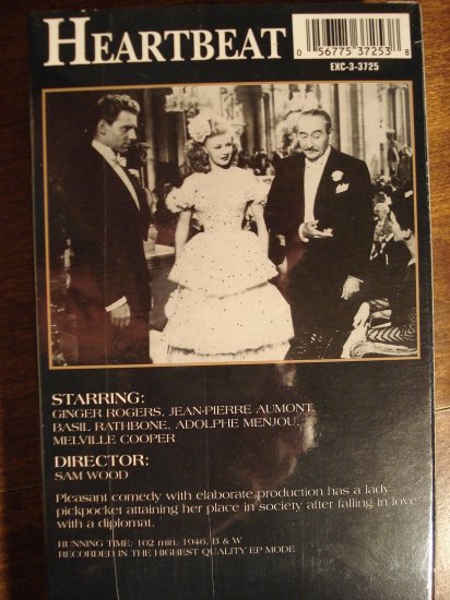 Heartbeat VHS video tape movie film, Ginger Rogers, Basil Rathbone ...