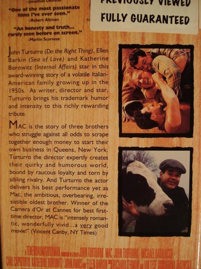 Mac VHS video tape movie film, John Turturro, Katherine Borowitz, Ellen ...