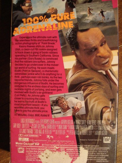 Point Break VHS video tape movie film, Patrick Swayze, Keanu reeves ...