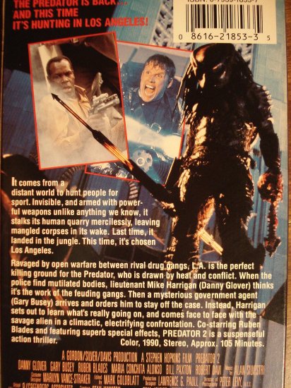 Predator 2 VHS video tape movie film, Danny Glover, gary Busey, Bill Paxton