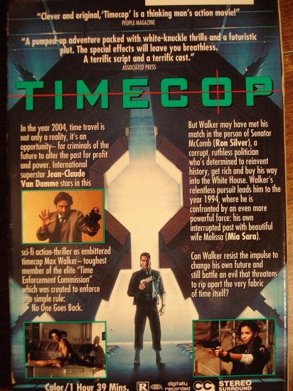 Timecop VHS video tape movie film, Jean-Clauda Van Damme, Ron Silver,