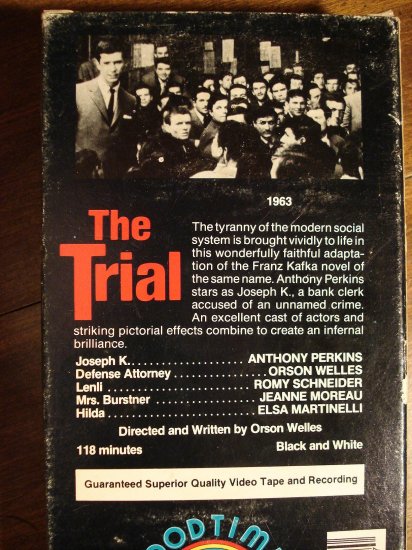 The Trial VHS video tape movie film, Anthony Perkins, Orson Welles ...