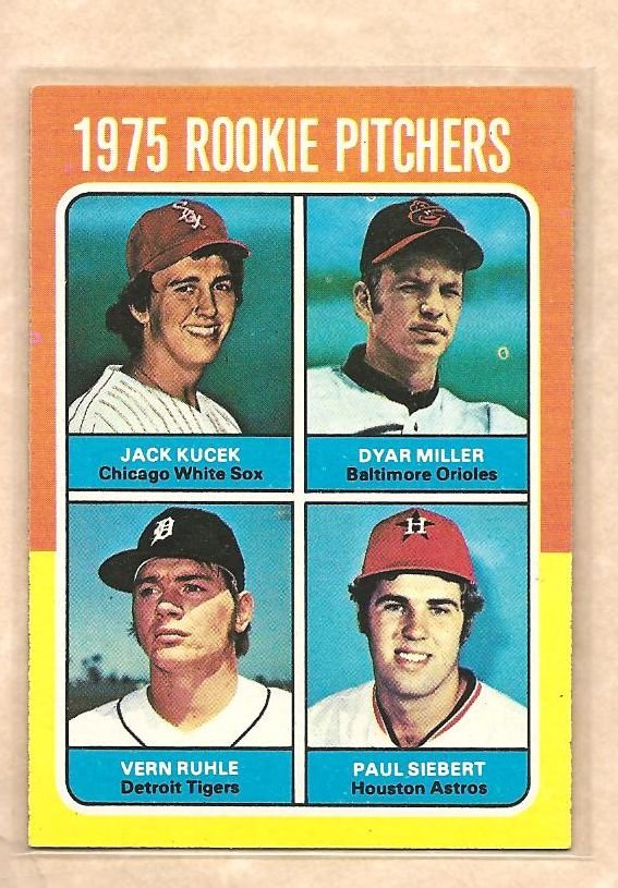 1975 Topps baseball card #614 rookies Jack Kucek Dyar Miller Vern Ruhle ...