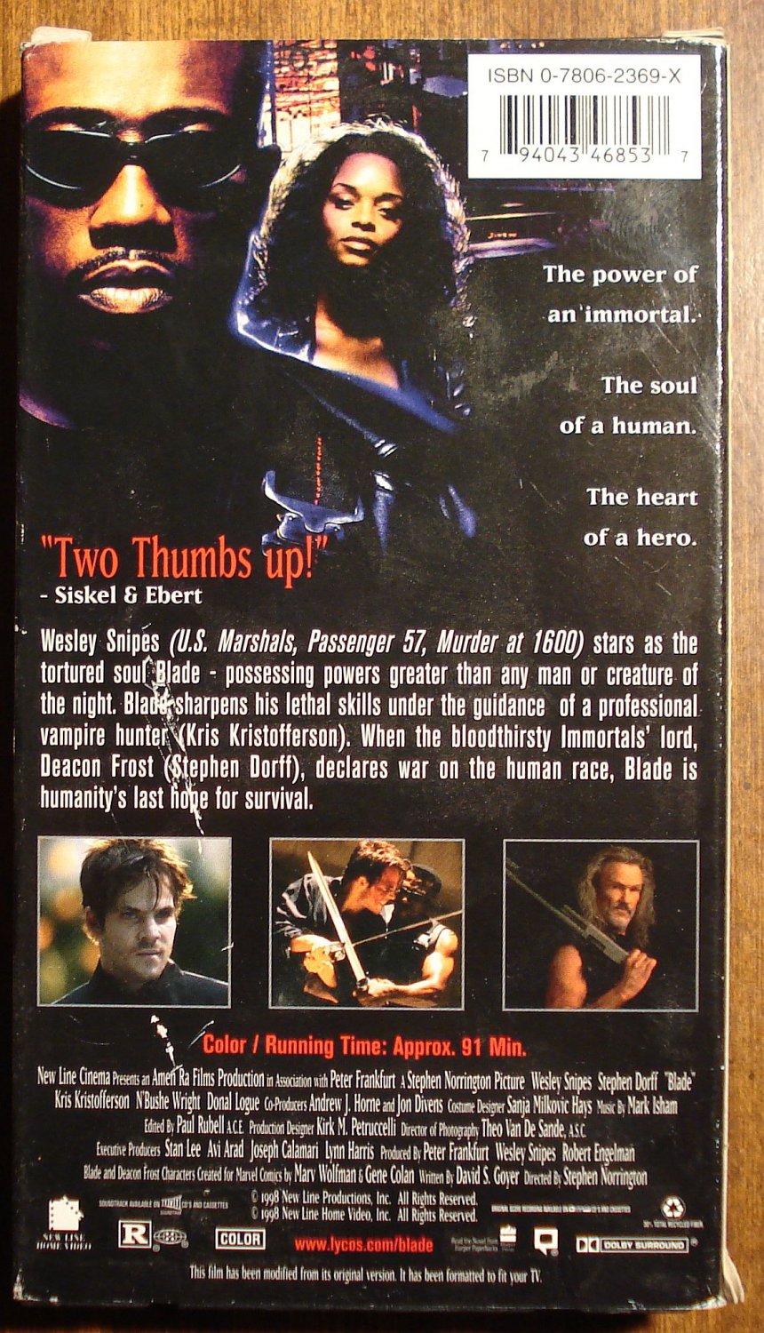 Blade VHS video tape movie film, Wesley Snipes, a badass vampire hunter ...