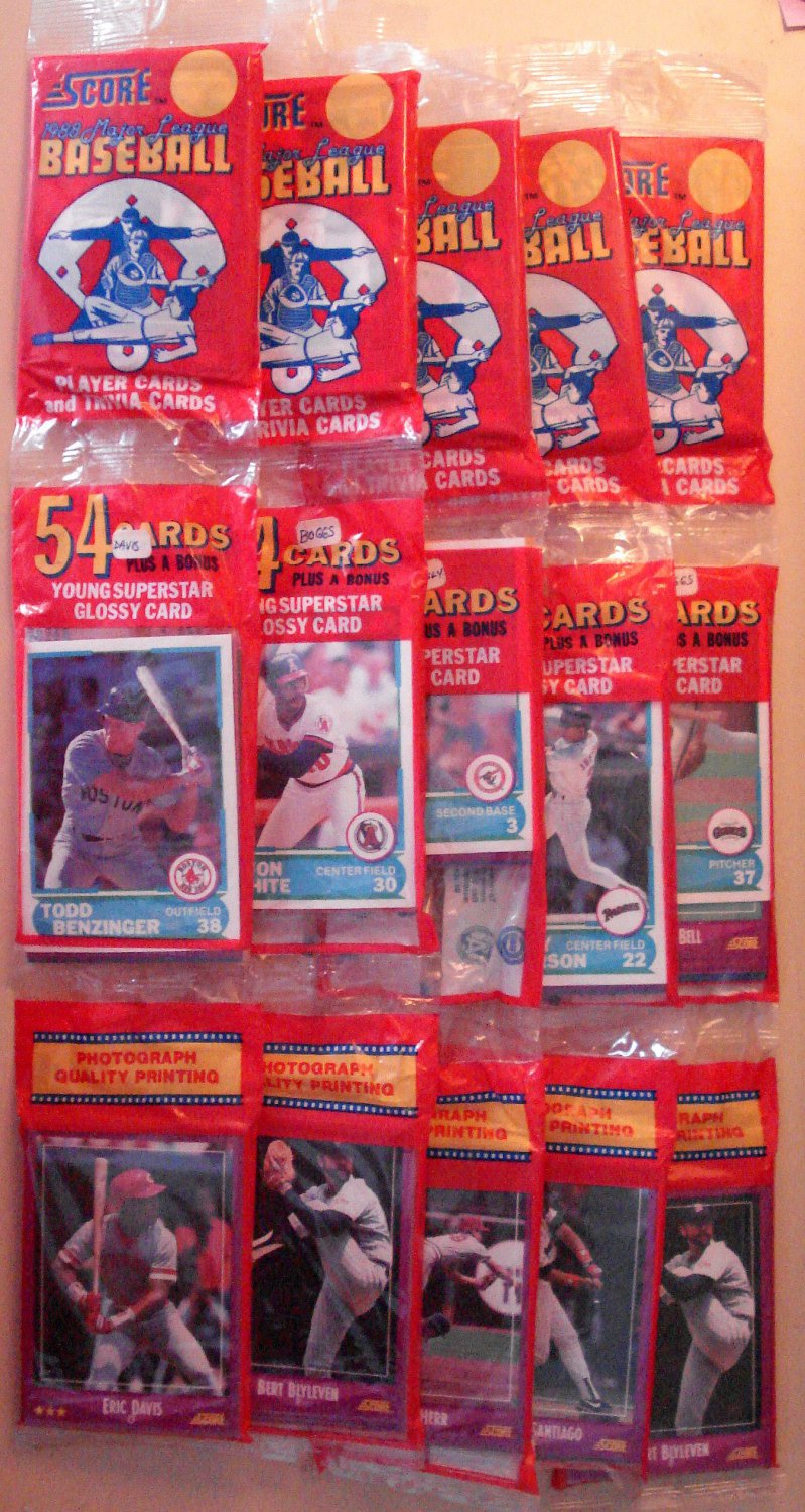 5 Rack Packs 1988 Score Baseball Cards, Never Opened, 54 Cards Each
